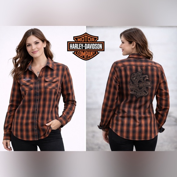 Harley-Davidson | Tops | Nwot Harleydavidson Womens Oakleaf Plaid ...